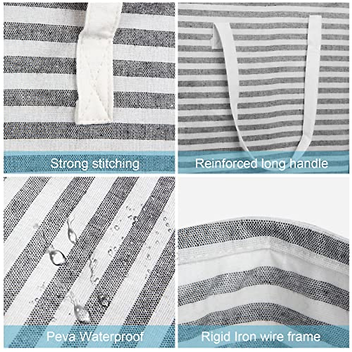 BOBSYHX Freestanding Laundry Basket Organizer, 72L Large Laundry Hamper with Long Handles, Cotton Linen Laundry Basket for Clothes and Toys, Foldable Waterproof Dirty Clothes Hamper