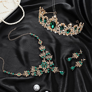 Sureio Baroque Bridal Jewelry Set 3 Pieces Tiara Earrings Necklace Bridal Jewelry Set Wedding Rhinestone Crystal Tiara Crown Headband Princess Baroque Crown for Bride Women(Blue)