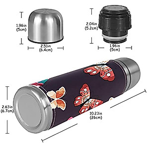 Stainless Steel Leather Vacuum Insulated Mug Butterfly Thermos Water Bottle for Hot and Cold Drinks Kids Adults 16 Oz