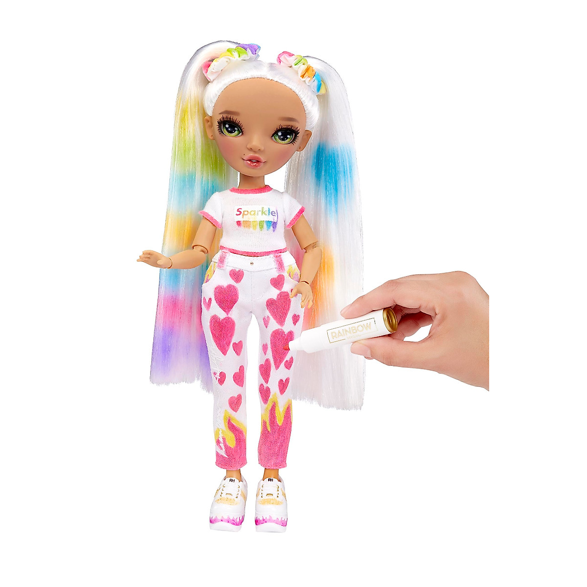 Rainbow High Color & Create Fashion DIY Doll with Washable Rainbow Markers, Green Eyes, Straight Hair in 2 Pig Tails, Bonus Top & Shoes. Color, Create, Play, Rinse and Repeat. Creative 4-12+