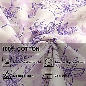 Keyocean Women Nightgowns for Summer, Soft 100% Cotton Lightweight Ladies Short Sleeves Sleeping-gown, Cream with Purple Floral, XX-Large