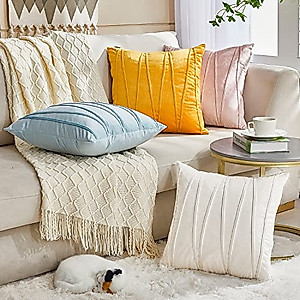 Top Finel Decorative Throw Pillow Covers 18 X 18 Inch,Soft Solid Velvet Pillow Covers Cushion Case for Sofa Bedroom 45 X 45 Cm (Pack of 2) Cream White