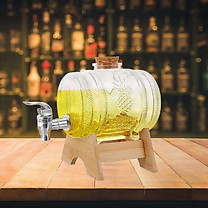 Hemoton Wine Barrel Vintage Glass Barrel Dispenser Wine Making Barrels with Bamboo Rack and Faucet for Whiskey Bourbon Tequila Beer Beverage