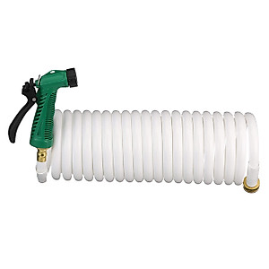 Seachoice Coiled Washdown Hose w/ Sprayer and Brass Fittings, 25 Ft., White
