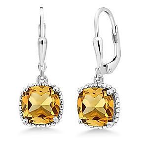 Gem Stone King 925 Sterling Silver 8MM Cushion Gemstone Birthstone Leverback Drop Dangle Earrings for Women