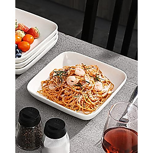 MALACASA Pasta Bowls 32 oz, Ceramic Pasta Bowl Large Salad Bowls Set of 4, Durable Porcelain 8 Inch Square Serving Dishes, Microwave, Oven, Dishwasher Safe, Series IVY
