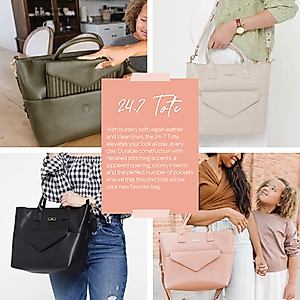 JuJuBe | 24.7 Leather Tote Bag + Clutch Purse for Moms, Includes 9 Pockets and Travel Changing Pad | Deep Ocean