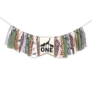 Jungle Safari High Chair Banner for Baby - Wild One for Baby Safari Party Decor,1st Birthday Party Banner for Photography Props,One Birthday Banner for Baby Showers