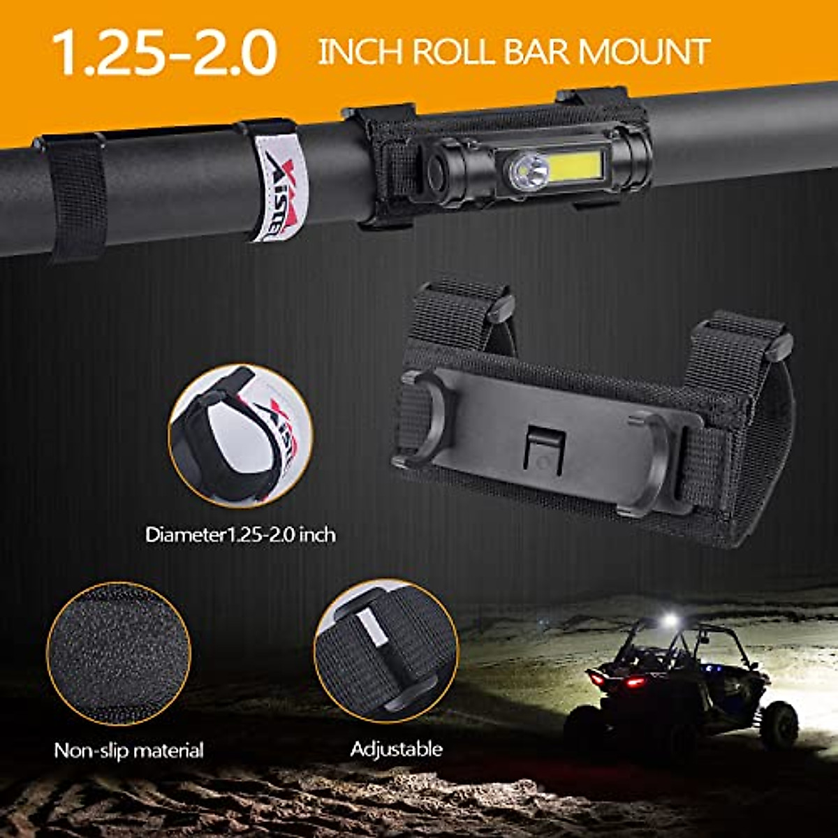 2 Pack UTV Dome Lights, Xislet Rechargeable UTV Interior LED Light Compatible with Polaris RZR Ranger Can-Am Maverick Honda Talon 1.25"-2.0" Roll Bar Cage Roof Lights