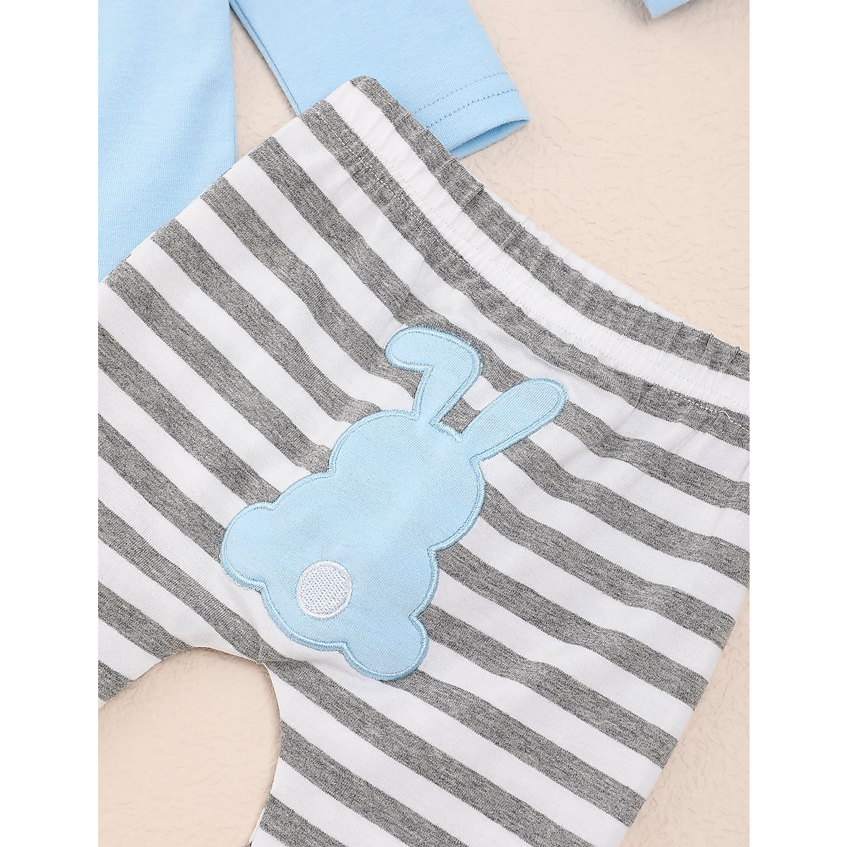 Gavol My First Easter Baby Boy Outfit Rabbit Romper+Stripe Pants +Rabbit Ear Hat 3pcs Clothing Set 0-12months