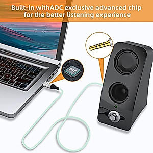 Muchfox USB to 3.5mm Audio Jack Adapter，6.6FT USB 3.0 to 3.5mm AUX Stereo Audio Cord，Compatibility with Laptop, Speaker, Support Windows，【Not Applicable to Charging and MP3, Truck, TV USB Ports 】