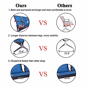 Kinsuite Set of 2 Waiting Room Chairs with Arms - 3-Seat Airport Reception Bench Waiting Room Bench, Lobby Bench Seating for Business Hospital Market, Blue