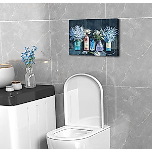 HKDGOKA Bathroom Wall Art - White Flower in Blue Vase Bathroom Decor - Paintings,Modern Canvas Wall Art Decor Artworks Pictures for Living Room Bedroom Kitchen Decoration,12x16 inch