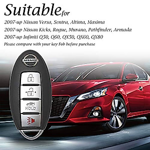 Vitodeco Leather Smart Key Fob Case Compatible with Nissan Versa, Sentra, Altima, Maxima, Rogue 2007-2022 (4 Buttons, Black)