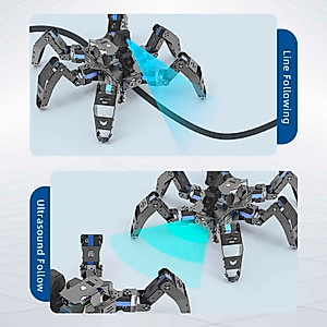 XiaoR Geek Hexapod Robot Kit for Raspberry Pi 4B, Walking Spider Programmable AI Robot Kit, Face,QR Code,Color Recognition, Ultrasonic Sensor, HD Camera, 18 DOF Metal Servo (Included Raspberry Pi)