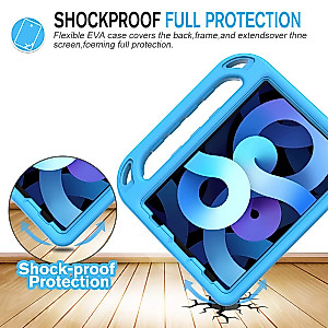 SUPNICE Kids Case for New iPad Air 5th Generation 2022, iPad Air 4th Generation 2020, iPad Air 10.9 Case with Built-in Screen Protector, EVA Shockproof Lightweight Handle Stand Kids Case, Blue