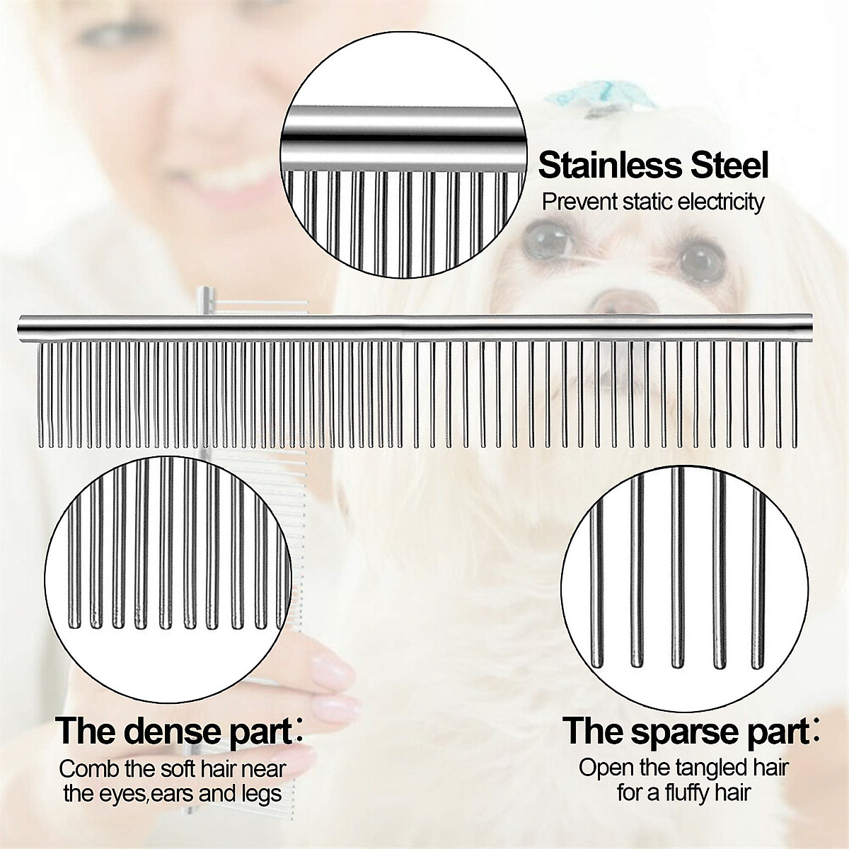 Lamoutor 7Pcs Pet Flea Comb Fine Tooth Comb and Pet Stainless Steel Combs for Dogs Cats Pet