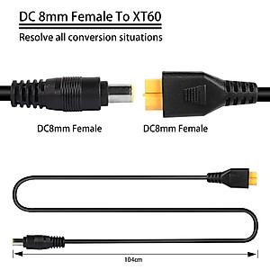 GELRHONR DC 8mm to XT60 Solar Panel Adapter Power Cable,14AWG DC7909 to XT60 Connector Jack Cable for Solar Generator Portable Power Station 1M (Balck - 1M - XT60 Female to DC7909 Male)