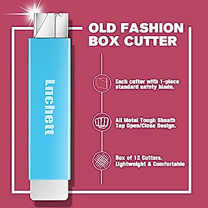Lnchett Box Cutter, 12-Pack Retractable Cardboard Mini Box Cutter for Packages, Boxes and Paper, All Metal Tough Sheath, Functional Basic Cutter with Case, Lock Ball Design