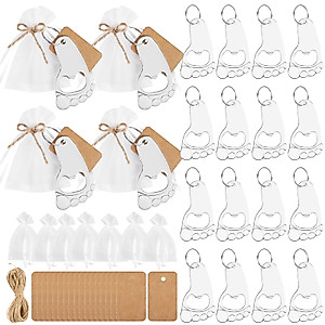 Hooqict 50 Pieces Footprint Keychain Bottle Opener Baby Shower Favors for Guest Baby Shower Thank You Gifts Bottle Opener Souvenirs with Organza Bags Thank Tags and 30 Meters Rope