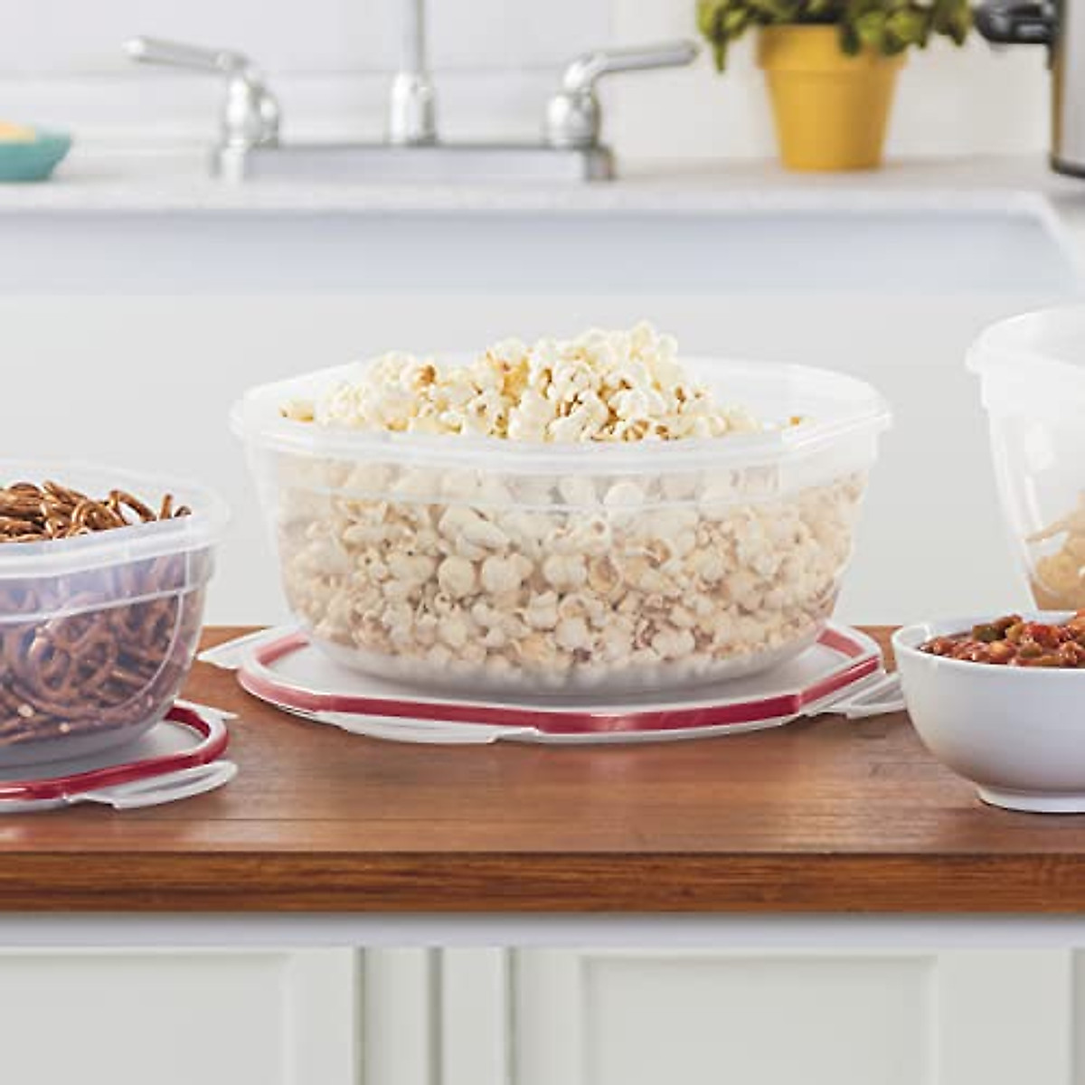 Sterilite Ultra-Seal 4.7 Qt Bowl, Large Airtight Food Storage Container, Latching Lid, Microwave and Dishwasher Safe, Clear With Red Gasket, 4-Pack