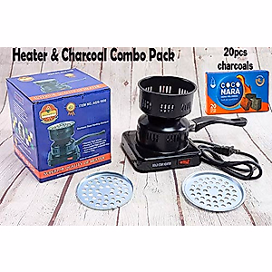 Gold Star* Electric Charcoal Fast Starter, Fire Burner Stove for Hookah, Shisha, Nargila, BBQ, Fire Starter, Coal Burn + Coco NARA Natural Coconut Shell Charcoal [ Heater & Charcoals Combo Pack ]