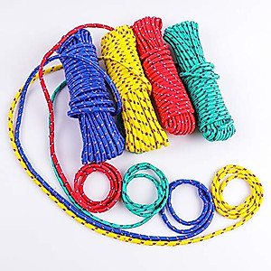 SunnyFence 3/8”, 200ft / 61m, (4 Packs X 3/8” X 50ft) Diamond Braided Polypropylene Premium Rope/Ropes Heavy Duty Rope with Red/Yellow/Blue/Green