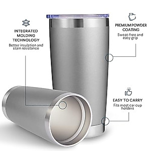 Volhoply 20oz Stainless Steel Tumbler with Lid and Straw,Double Wall Insulated Travel Iced Coffee Mug Fits Car Cup holder,Powder Coated Cups for Hot and Cold Drinks,Gifts for Women Men（Gray,1 Set）
