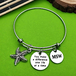 Social Worker Gift Starfish Jewelry for MSW Women Graduation Gift Appreciation Gift Jewelry Starfish Bracelet Christmas Gift Thank You Gift for Volunteer