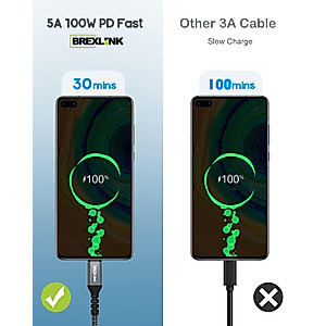 BrexLink Thunderbolt 3 Cable 5ft, USB 4 40Gbps Data Transfer 100W 5A Charger 5K@60Hz Type-C for External SSD, eGpu, USB-C Docking Station, MacBook (Grey)