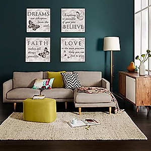 Butterfly Wall Art 4 Pcs Inspirational Quotes Love Dream Faith Believe Grey Butterfly Framed Pictures Wall Decor Butterfly Art Wall Decor Faith Canvas Wall Art for Bathroom Bedroom