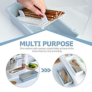 Cabilock Tool Organizer Box Chopstick Draining Box Chopstick Holder Kitchen Cutlery Storage Case Flatware Tray with Lid Utensil Storage Container Kitchen ( Blue ) Metal Chop Sticks