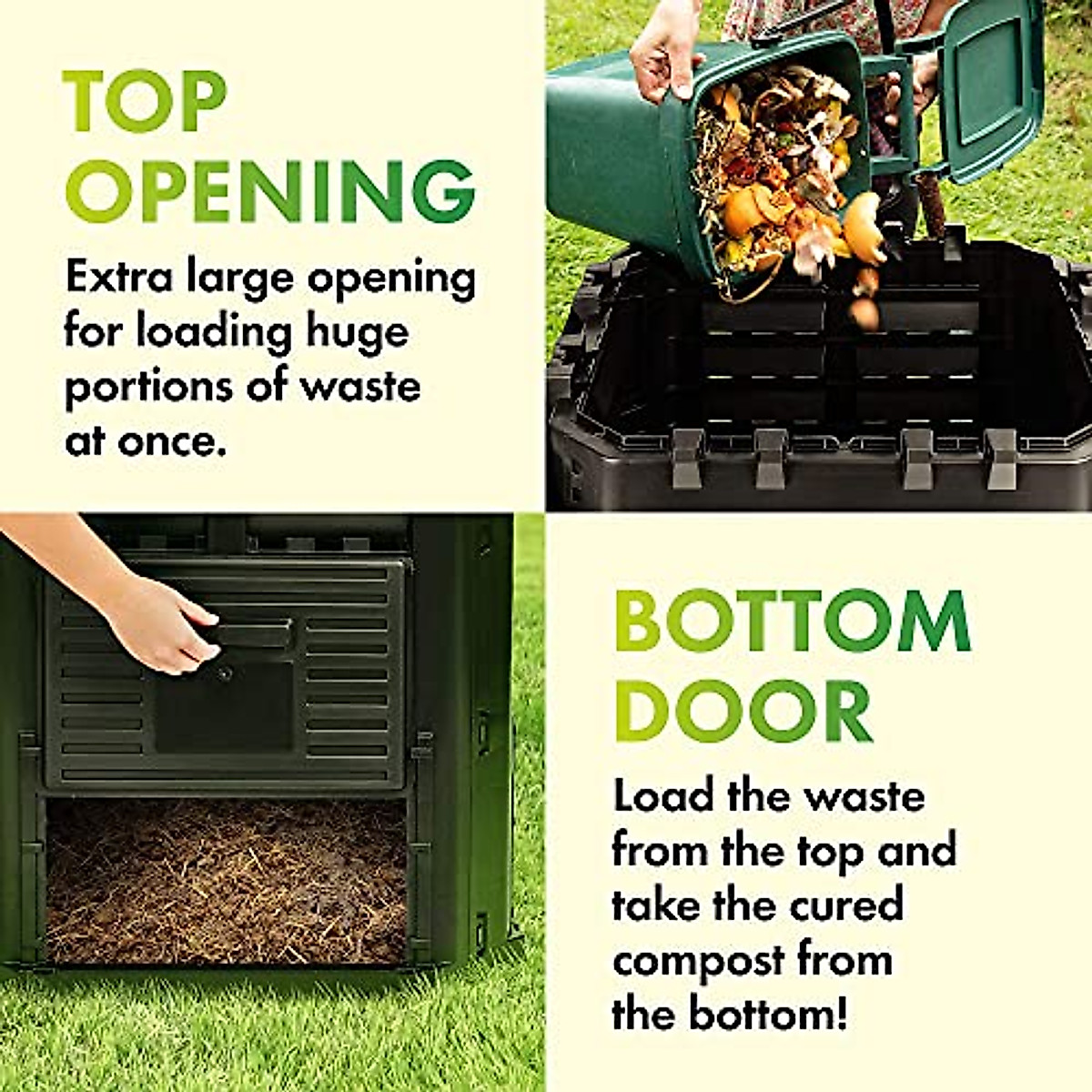 Garden Composter Bin Made from Recycled Plastic – 95 Gallons (360Liter) Large Compost Bin - Create Fertile Soil with Easy Assembly, Lightweight, Aerating Outdoor Compost Box