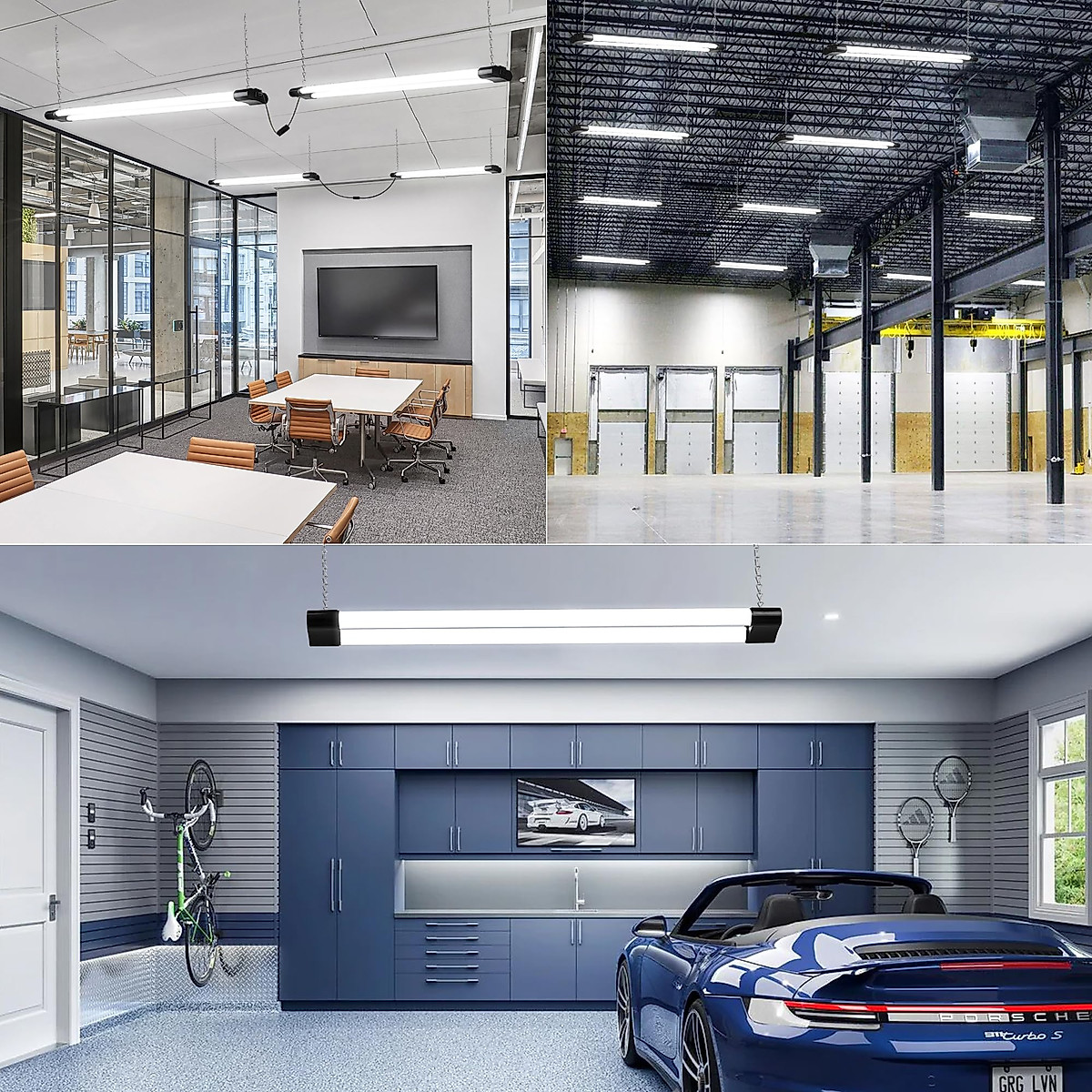 Hykolity 4 Pack Linkable LED Shop Light, 4FT 44W [300W Equivalent], 4600lm, 5000K Daylight, Plug-in Utility Light Fixture, Hanging or Surface Mount, Black - Energy Efficient Lighting Solution