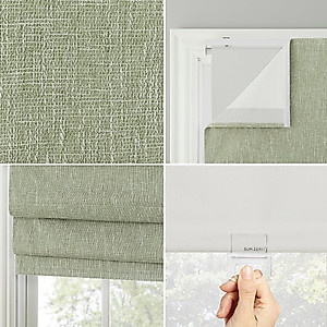 Sun Zero Preble Textured 100% Blackout Cordless Roman Shade, 35" x 64", Sage Green