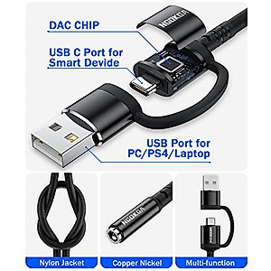 USB to 3.5mm Jack Audio Adapter USB C to 3.5mm Female AUX Adapter USB A Sound Card TRRS 4 Pole for Headphone Speaker PS4 PS5 PC Compatible with Pixel 5 4 3 XL Samsung Galaxy S21 S20 FE and More