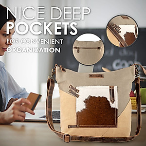 SIXTEASE Womens Shoulder Bag Vintage Style Shoulder Bags for Women - Made with Genuine Leather, Upcycled Canvas, or Hair On - Handmade, Adjustable Strap, Brass and Zinc Hardware - Hestia