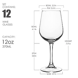 FAWLES Fully Tempered Wine Glasses, Shock Resistant Wine Glass Set for Red or White Wine, Dishwasher Safe Stem Glasses for Restaurants, Bars, Home (Set of 12, 12 oz)