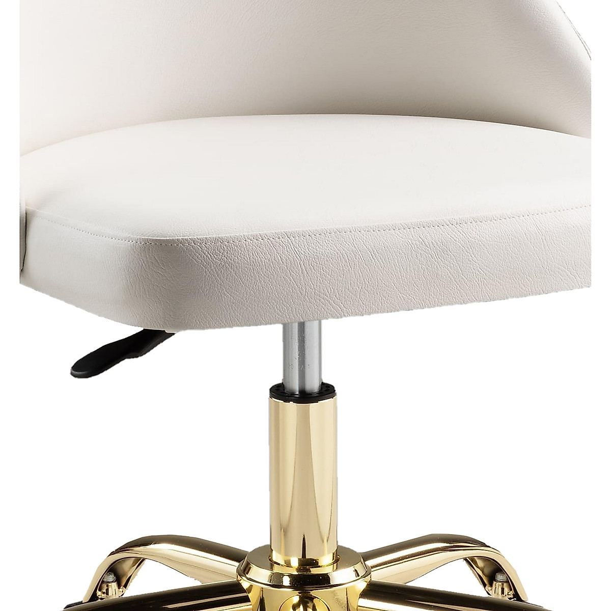 Benjara BM304672 22 in. Yim Adjustable Swivel Office Chair with Faux Leather Gold Metal & White