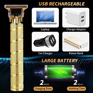 Hair Trimmer for Men, Professional Electric Hair Clippers Cordless Beard Trimmer Shaver Electric T Blade Hair Trimmer, Zero Gapped Hair Clippers Cutting Grooming Kit with Guide Combs, Gold