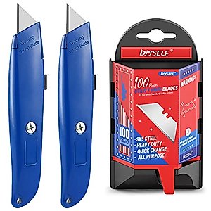 DIYSELF 2Pack Utility Knife Box Cutter Retractable and 100Pack Box Cutter Blades