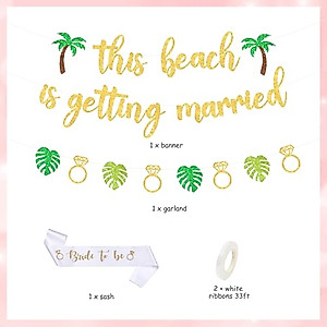 Sursurprise Beach Bachelorette Party Decorations, This Beach Is Getting Married Banner Garland Bride To Be Sash, Summer Hawaiian Tropical Flamingo Bach Party Supplies