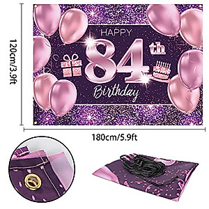 PAKBOOM Happy 84th Birthday Banner Backdrop - 84 Birthday Party Decorations Supplies for Women - Pink Purple Gold 4 x 6ft