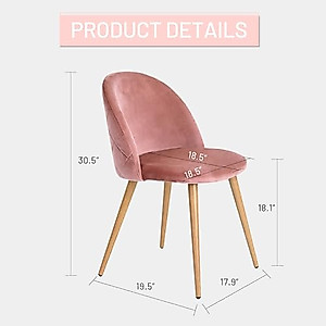 FurnitureR Upholstered Velvet Dining Chair Mid Back Armless with Wood Legs for Home Kitchen Bedroom Living Room, Set of 2, Rose