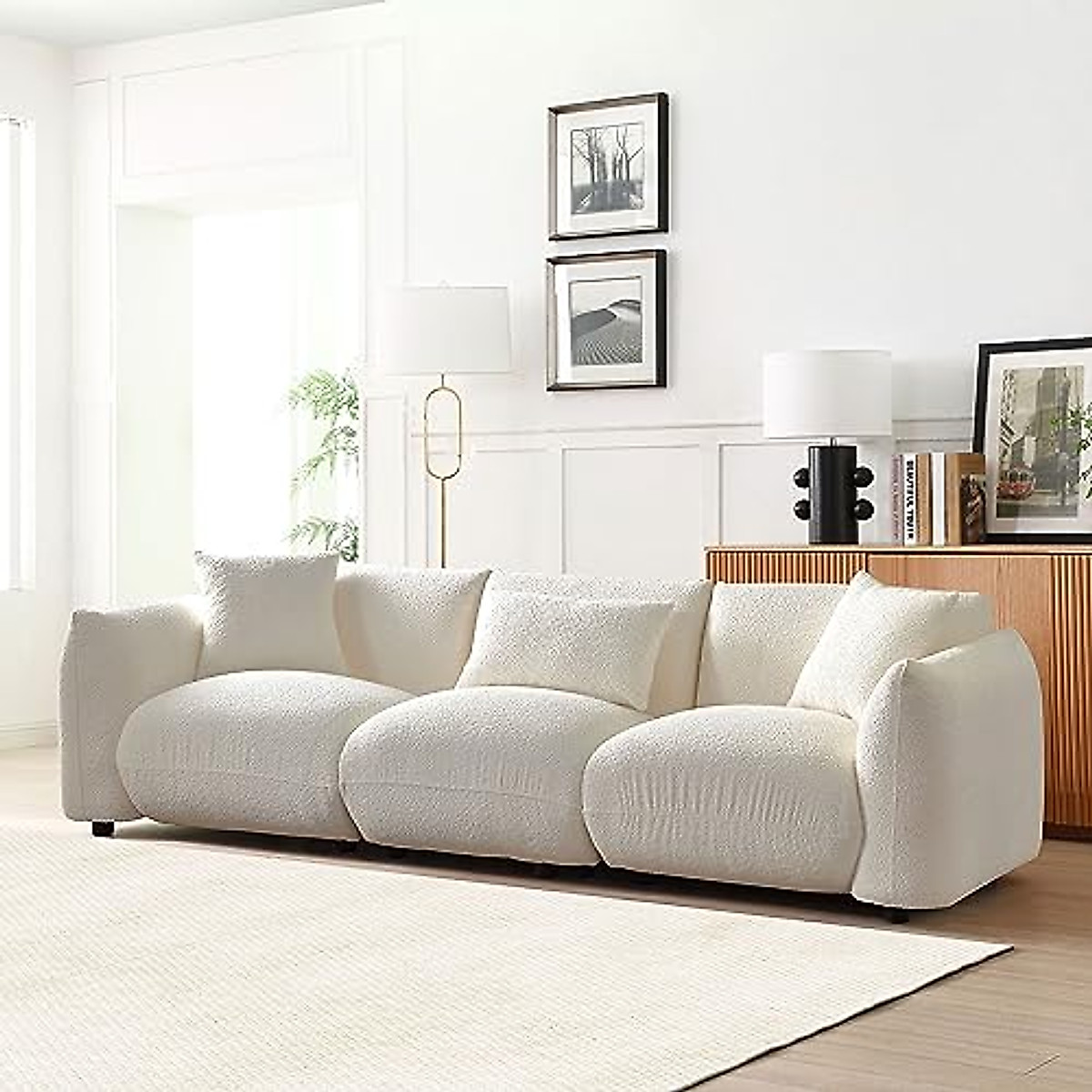 kevinplus 109.8'' Boucle Cloud Sofa Couch Modular Sectional Sofa Couch for Living Room, Modern Contemporary Futon 4-Seat Sofa Couch for Apartment Office Studio, Beige