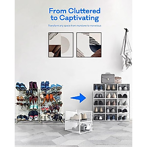 FINESSY XL Shoe Storage Boxes Large Shoe Rack, Large Shoe Organizer XL Shoe Boxes Clear Plastic Stackable XL Clear Shoe Boxes Stackable, Large Sneaker Storage Large Shoe Containers