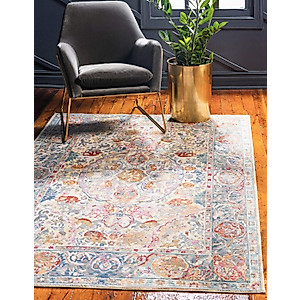 Unique Loom Austin Collection Botanical, Medallion, Vintage Area Rug, 8' 0" x 10' 0", Beige/Blue