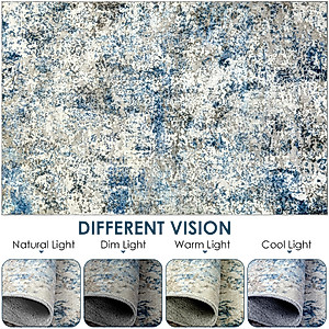 Area Rug Living Room Rugs - 5x7 Modern Abstract Large Soft Machine Washable Rug Stain Resistant Non Slip Faux Wool Low Pile Accent Carpet for Bedroom Dining Home Studio College Office - Grey/Blue