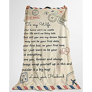Blanket Personalized Love Mail Letter to Wife My Queen Forever from Husband- Fleece Blankets- Gifts for Wife Cozy Plush Fleece Blanket Size 60x80 inch On Christmas, Birthday, Holiday