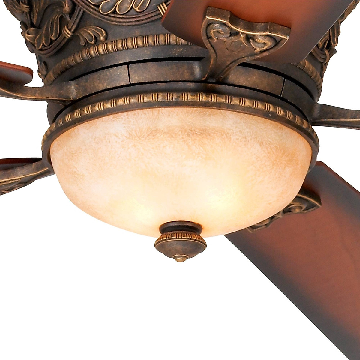 Casa Vieja 52" Ancestry Vintage Antique Indoor Ceiling Fan 5 Blade LED Light Remote Control Golden Bronze Motor Teak Walnut Finish Blades Bedroom Living Room Kitchen Dining Office Hugger Flush Mount